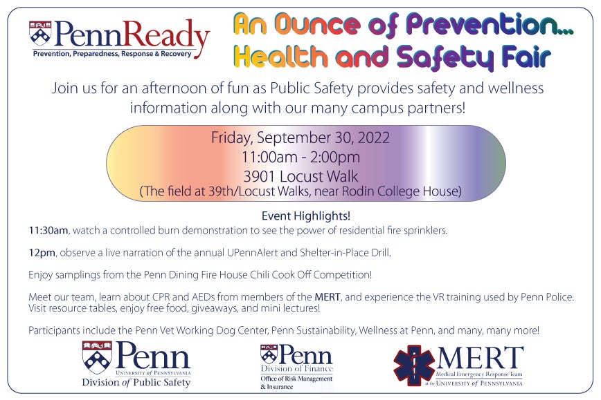 PennReady "An Ounce of Prevention" Health and Safety Fair 9/30/22 ...
